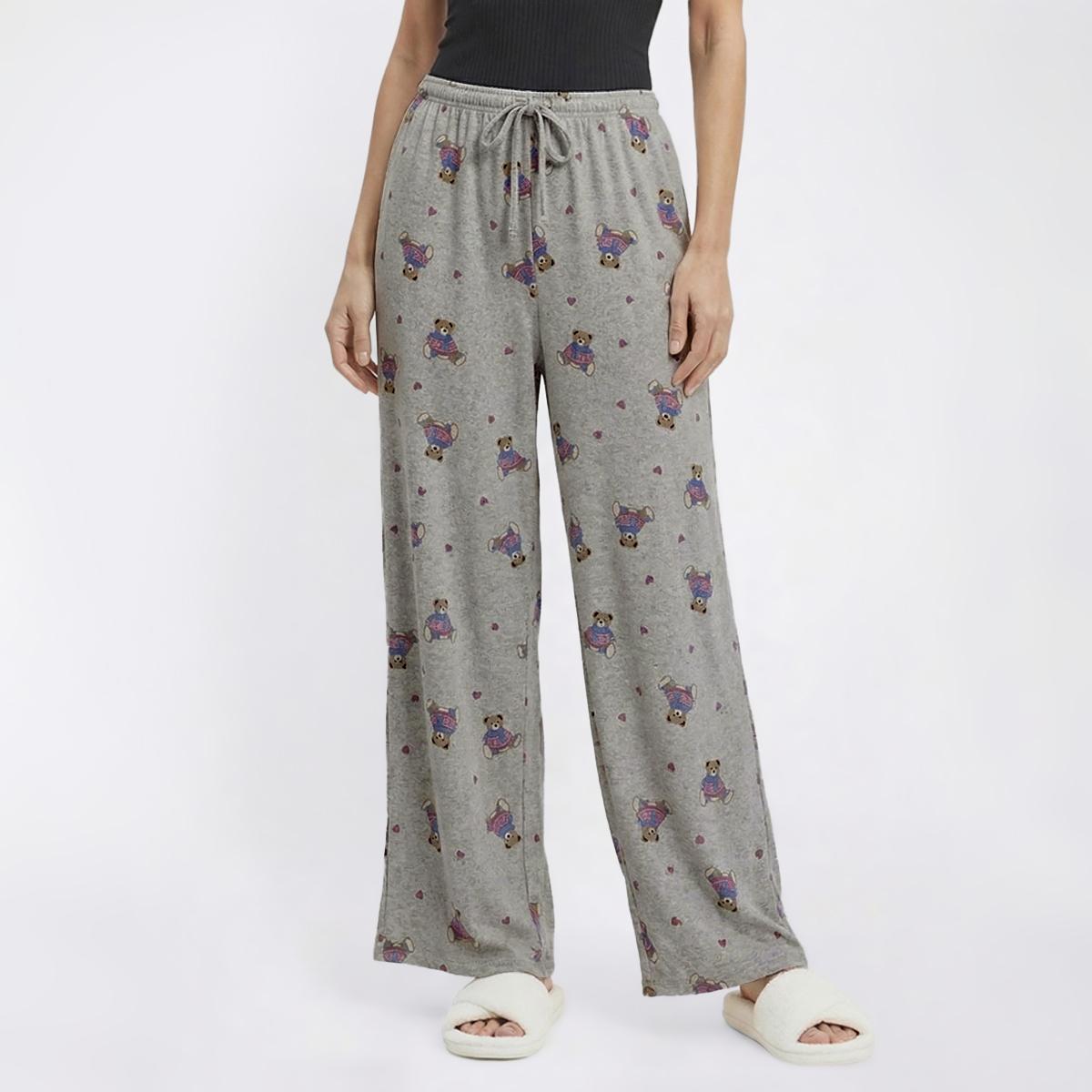 Click here for Juniors Pink Rose Teddy Bear Pointelle Wide Leg Ca... prices